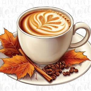 Fall Coffee Autumn Digital Art for Sublimation Design Gift Cards ...