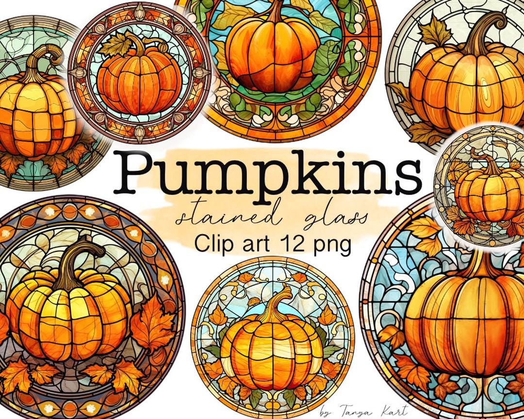 Fall Pumpkins Stained Glass Clipart, Printable Digital Download for ...