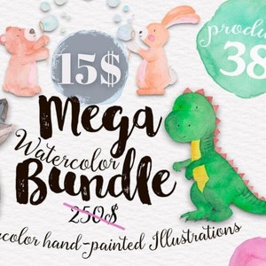 Bundle Pack Png, Watercolor Animals Clipart, Watercolor Clipart, Kids ...