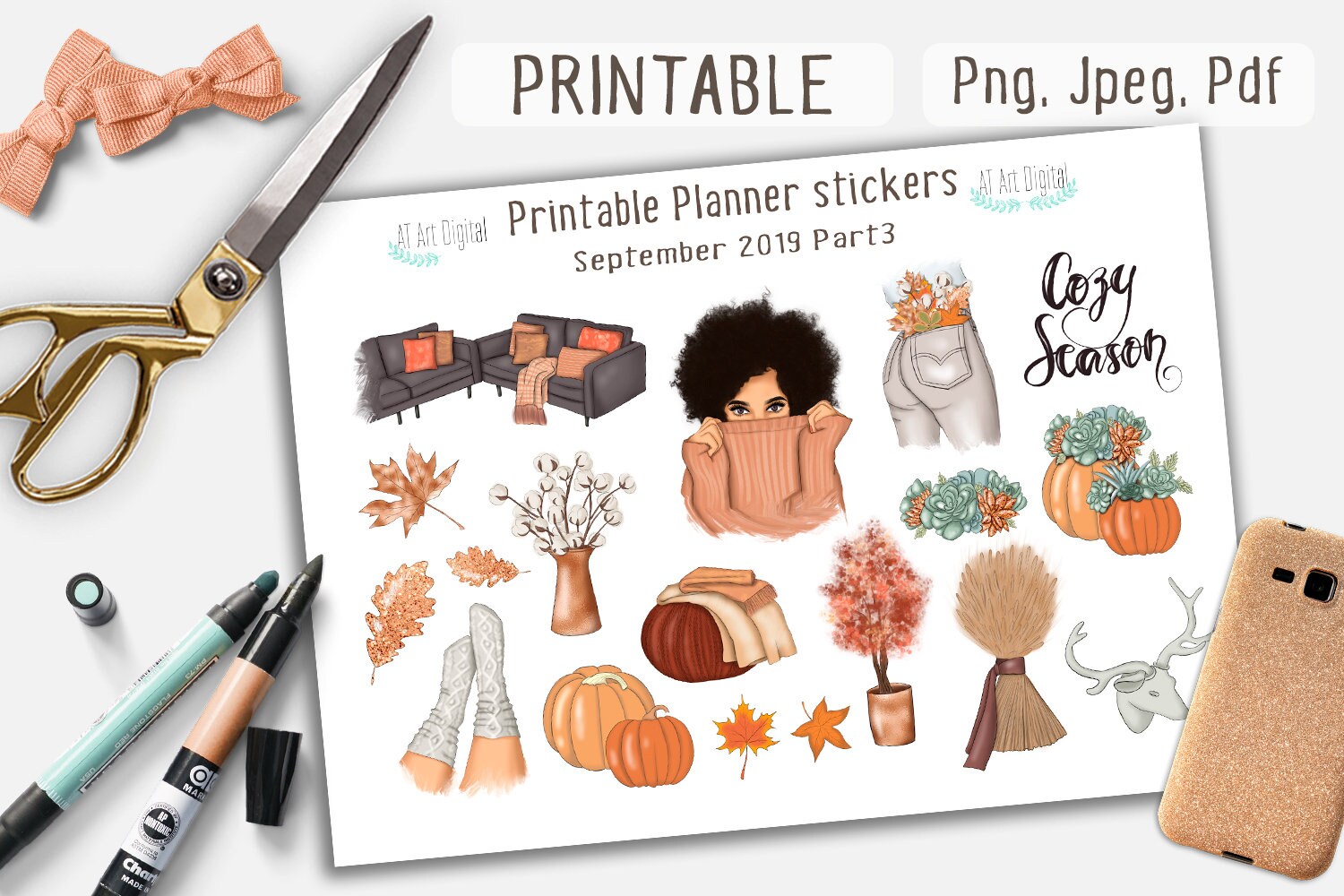 Autumn Monthly Kit, Fall Stickers, September Kit, Planner Stickers ...