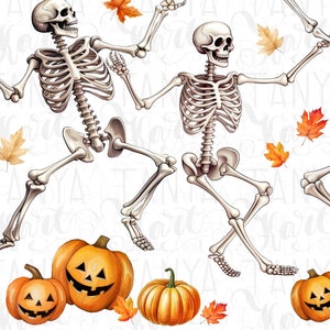 Skeleton Graphic PNG: Dancing Autumn Skeletons, Orange Lantern, Graphic ...