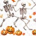 Skeleton Graphic PNG: Dancing Autumn Skeletons, Orange Lantern, Graphic ...