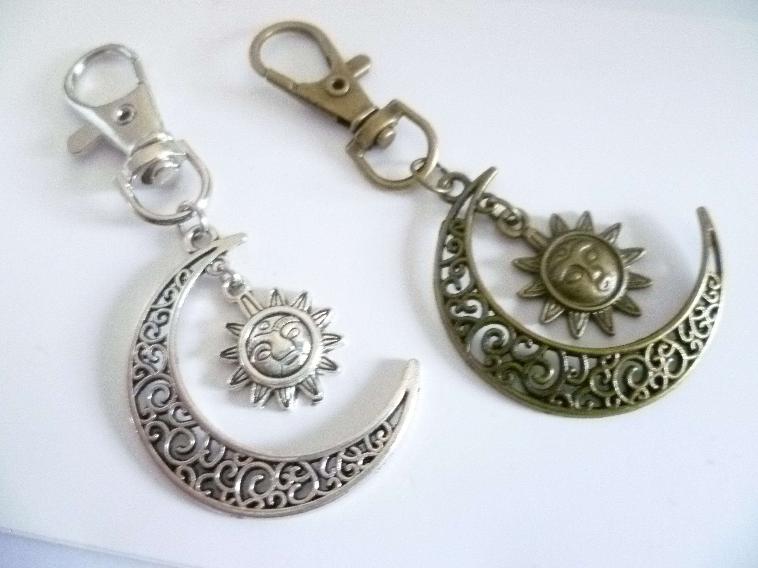 Sun and moon keyringpersonalised keychaininitial charmpurse | Etsy