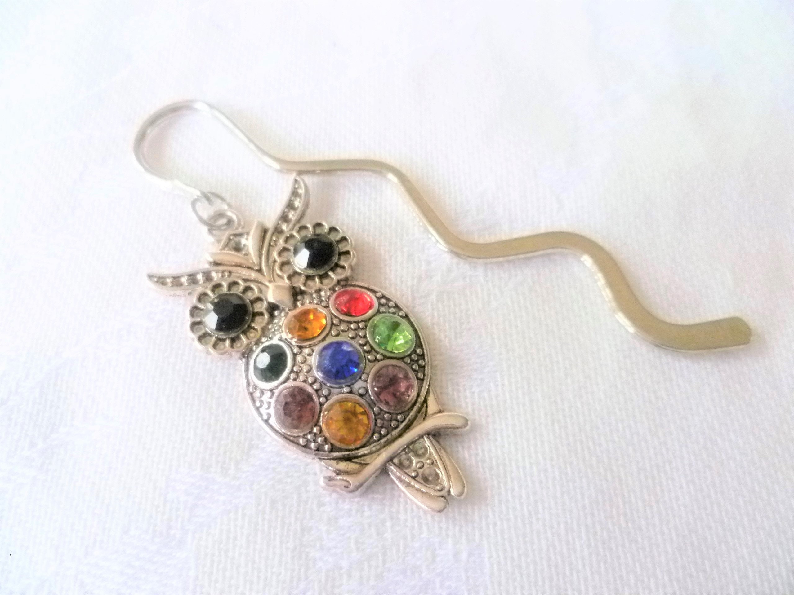 Elephant Bookmark, Initial Charm, Turquoise Beads, Silver Book ...