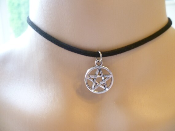 Pentagram Choker black Choker choker Necklace pentacle Jewelry witch wiccan Jewelry Pagan Silver charm gift Suede Choker small Pendant Etsy
