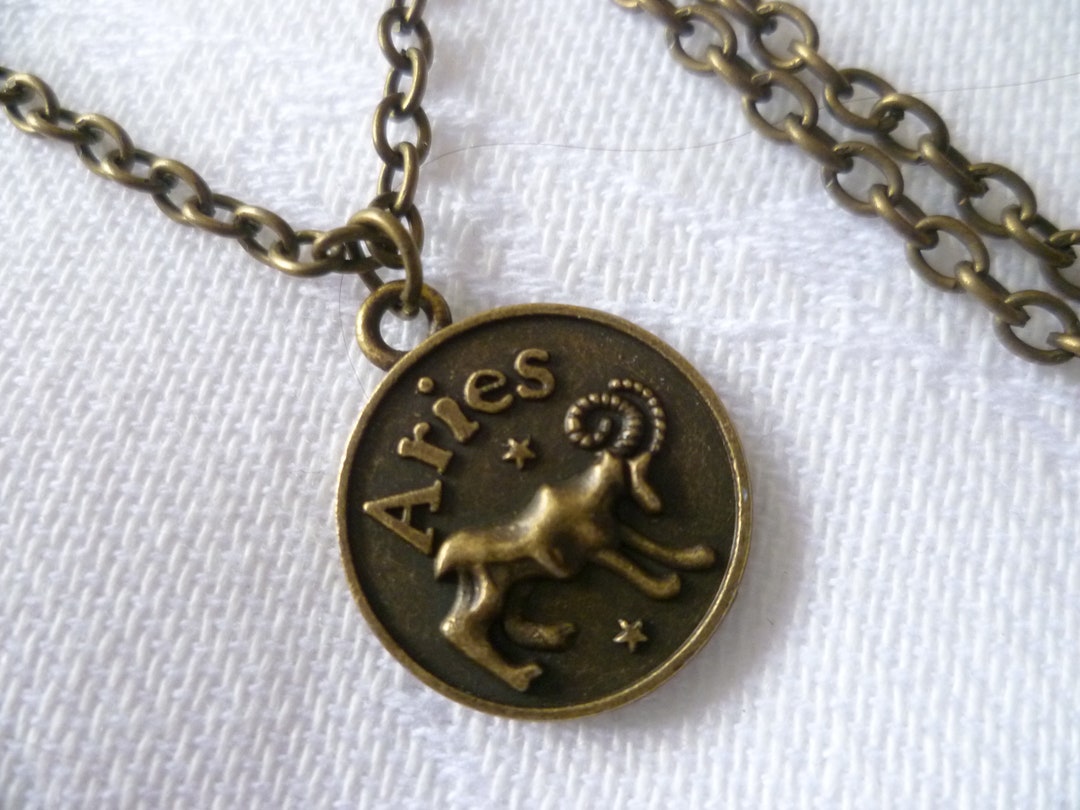 Bronze Tone Aries Zodiac Charm Necklace, Handmade Jewelry - Etsy