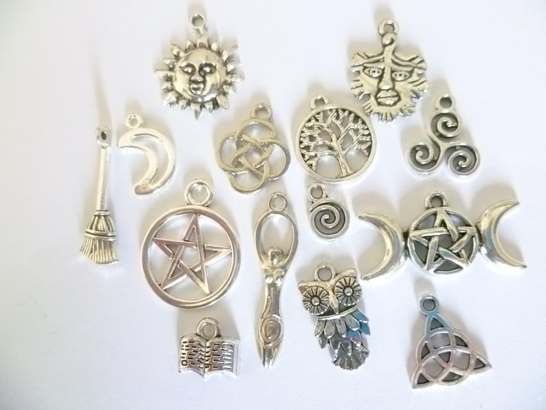 14 Wiccan Pagan Charms, Antique Silver Celestial Charms - Etsy