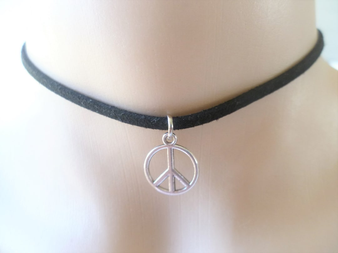 Peace Choker,black Choker,peace Sign,silver Peace Choker,choker ...