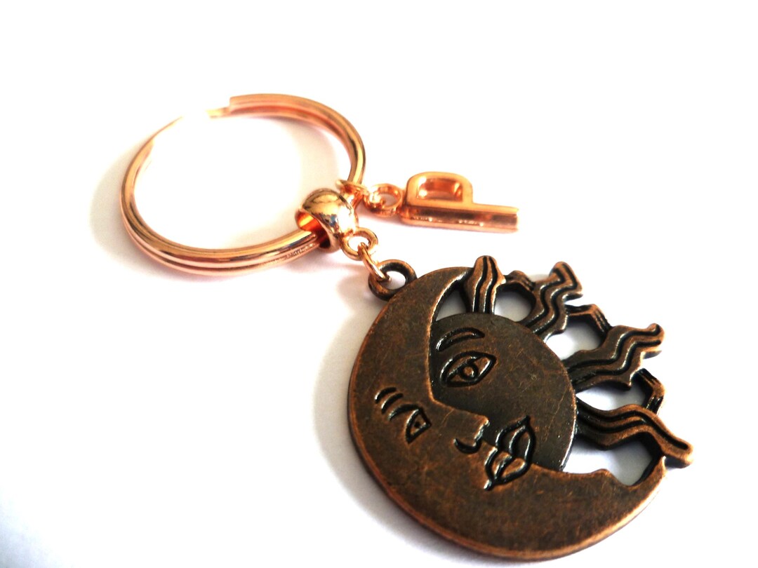 Personalised Keyring, Sun and Moon Key Ring,rose Gold Keychain,initial ...