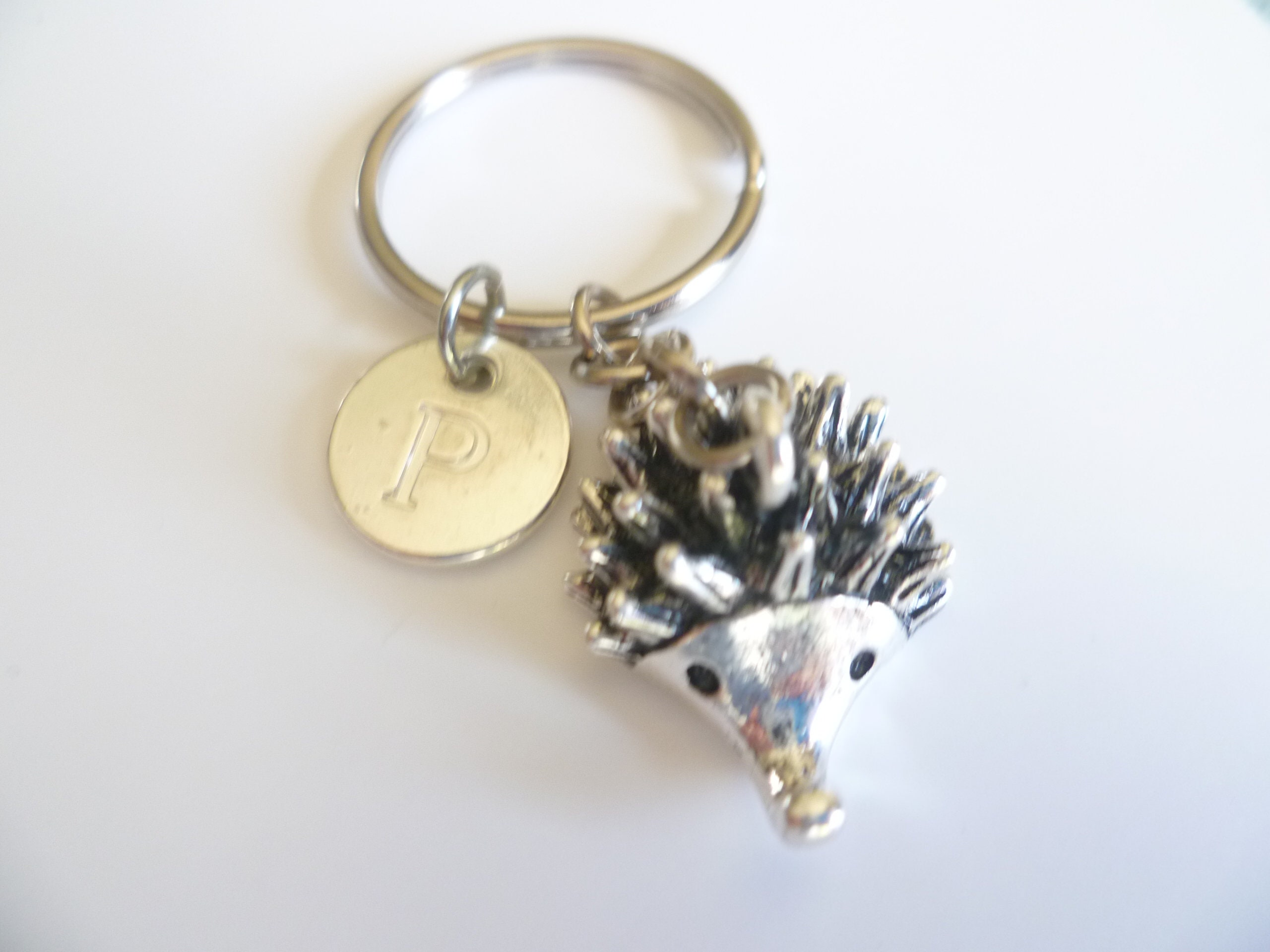 Hedgehog Keyring,personalised Keychain,initial Charm,silver Keychain ...