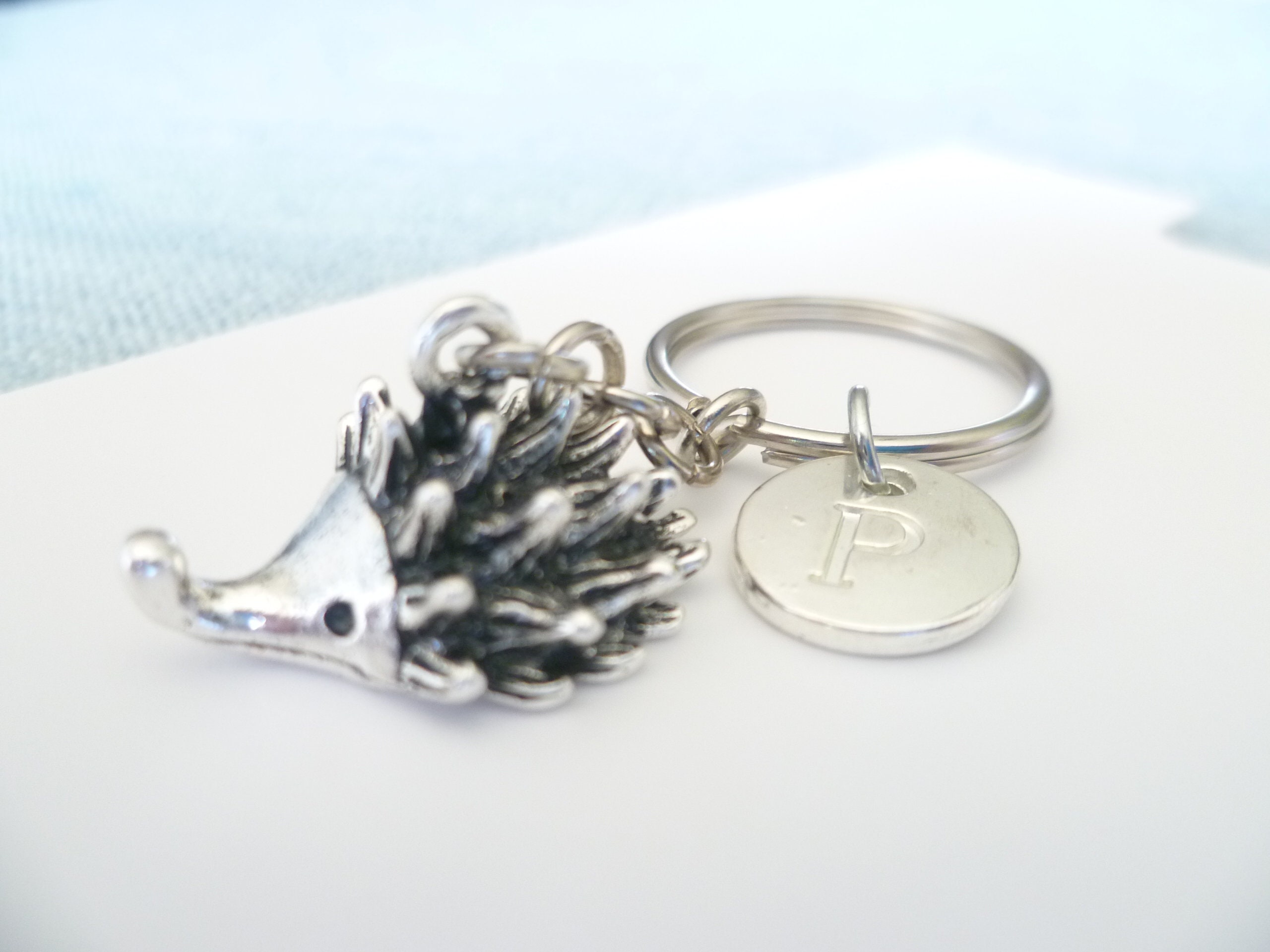 Hedgehog Keyring,personalised Keychain,initial Charm,silver Keychain ...