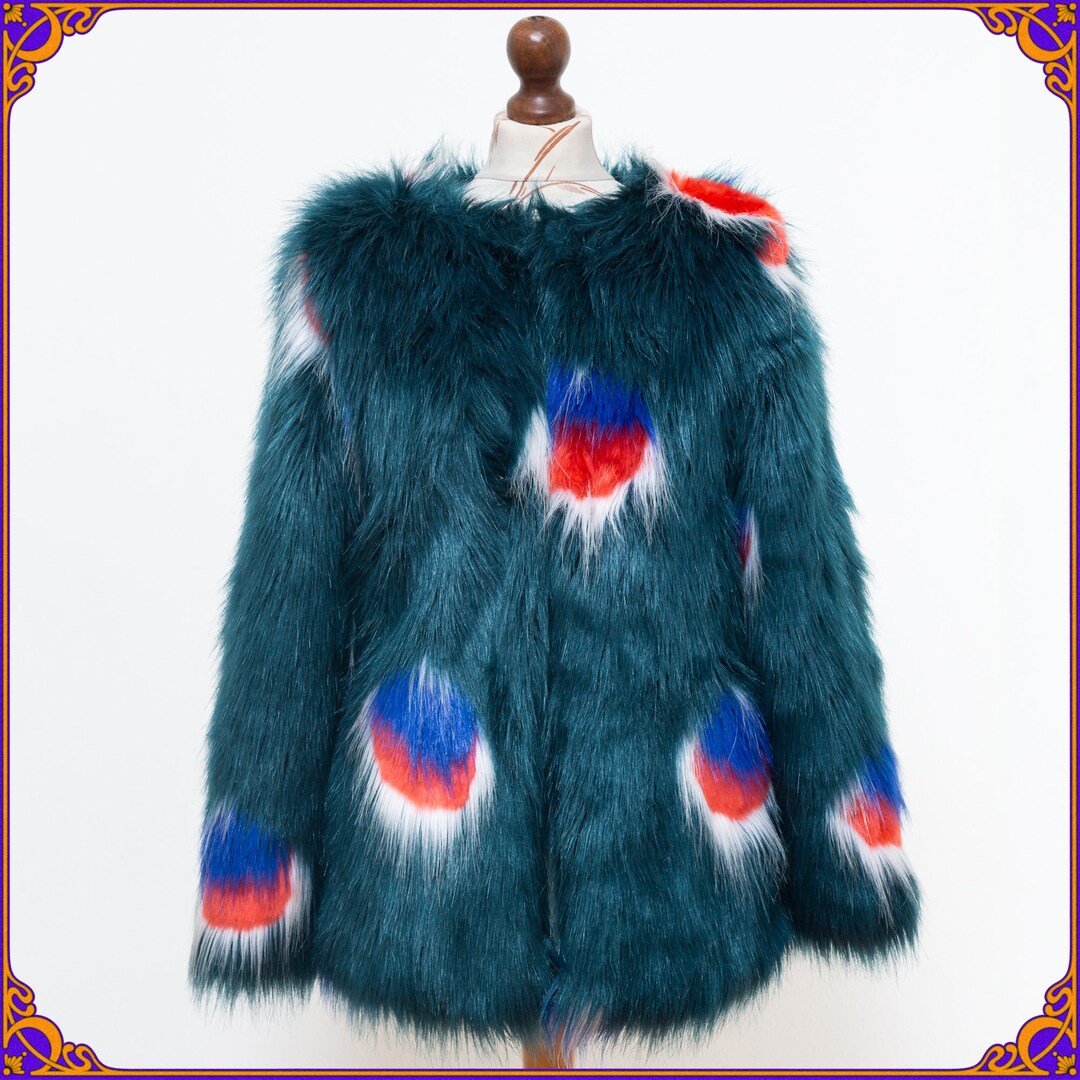 MEADHAM KIRCHOFF Inspired Colorful Faux Fur Coat. 70s Style Fake Fur ...