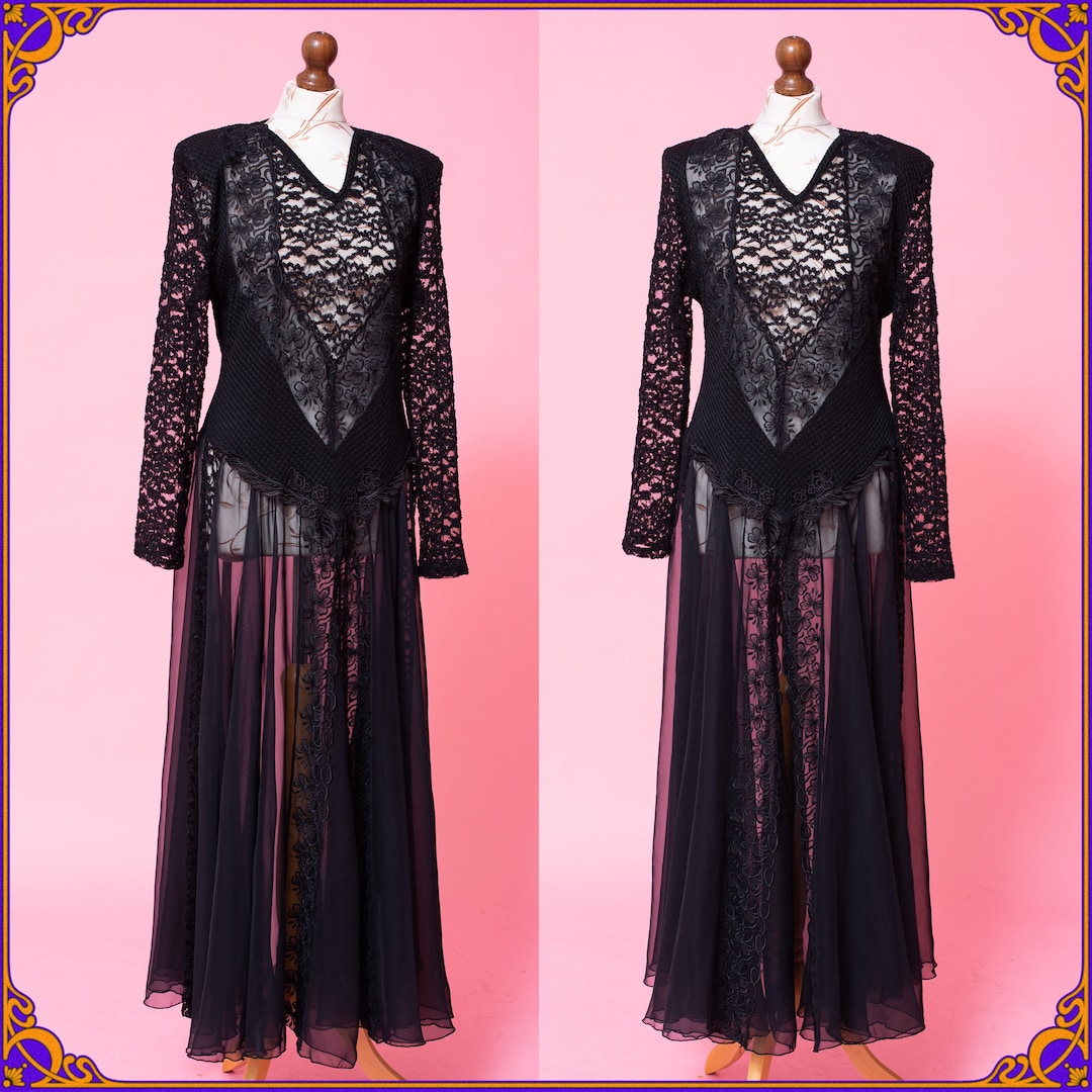 Vintage RARE Victorian Sheer Black Lace Vampire Gothic Vamp Witchy ...