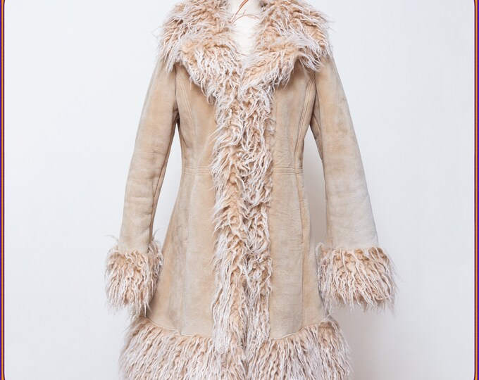 INCREDIBLE RARE VINTAGE 70s Leather Princess Coat With Dramatic Faux ...
