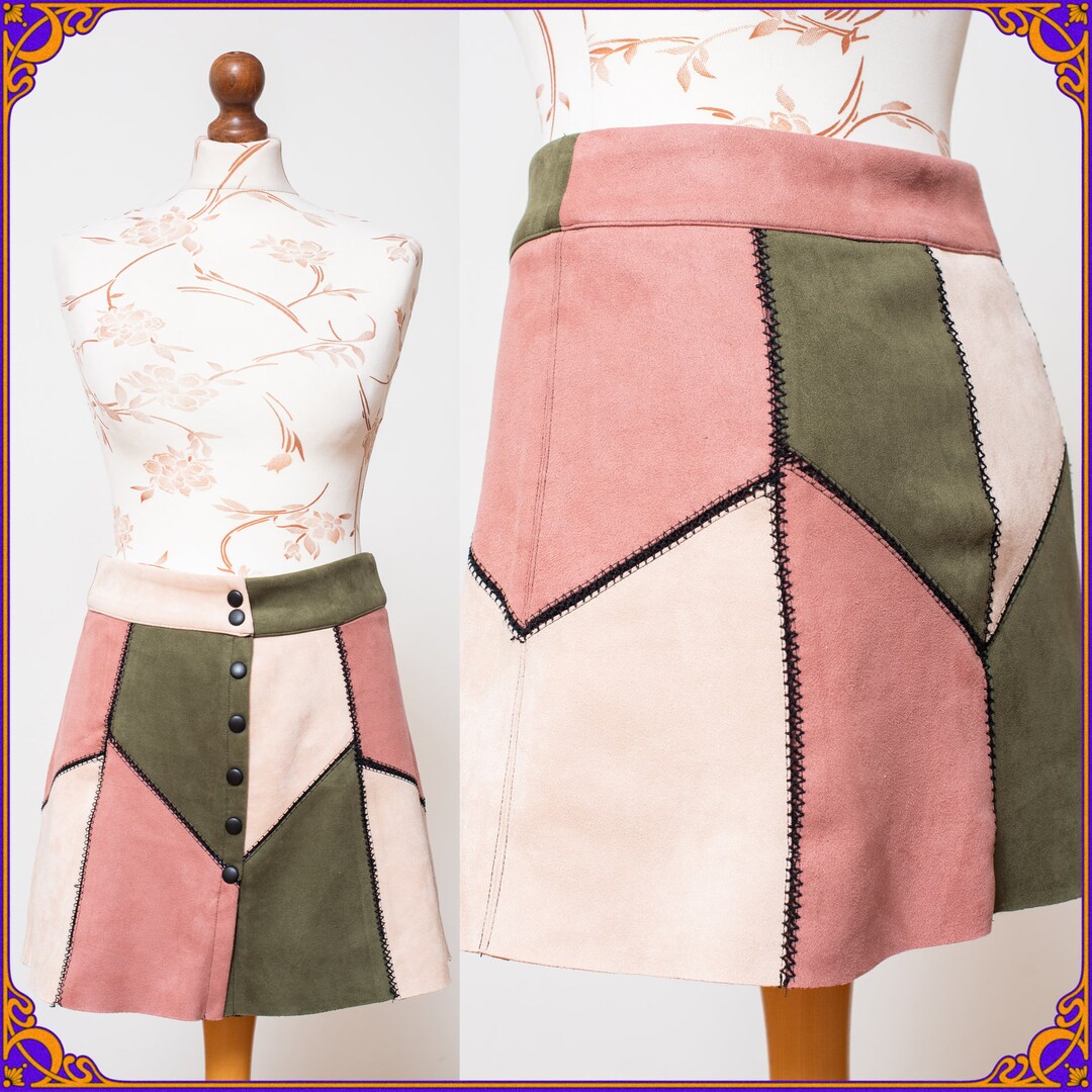 Vintage 70s Super Groovy Patchwork Fake Suede Skirt. Handmade Y2k ...