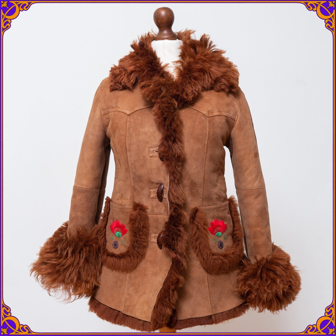 Vintage Original 60's 70's Woodstock Sheepskin Shearling Embroidered ...