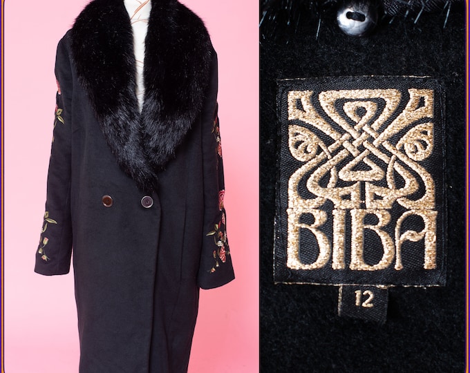 UNREAL Vintage BIBA Coat. Vintage Embroidered Faux Fur & Wool Coat ...