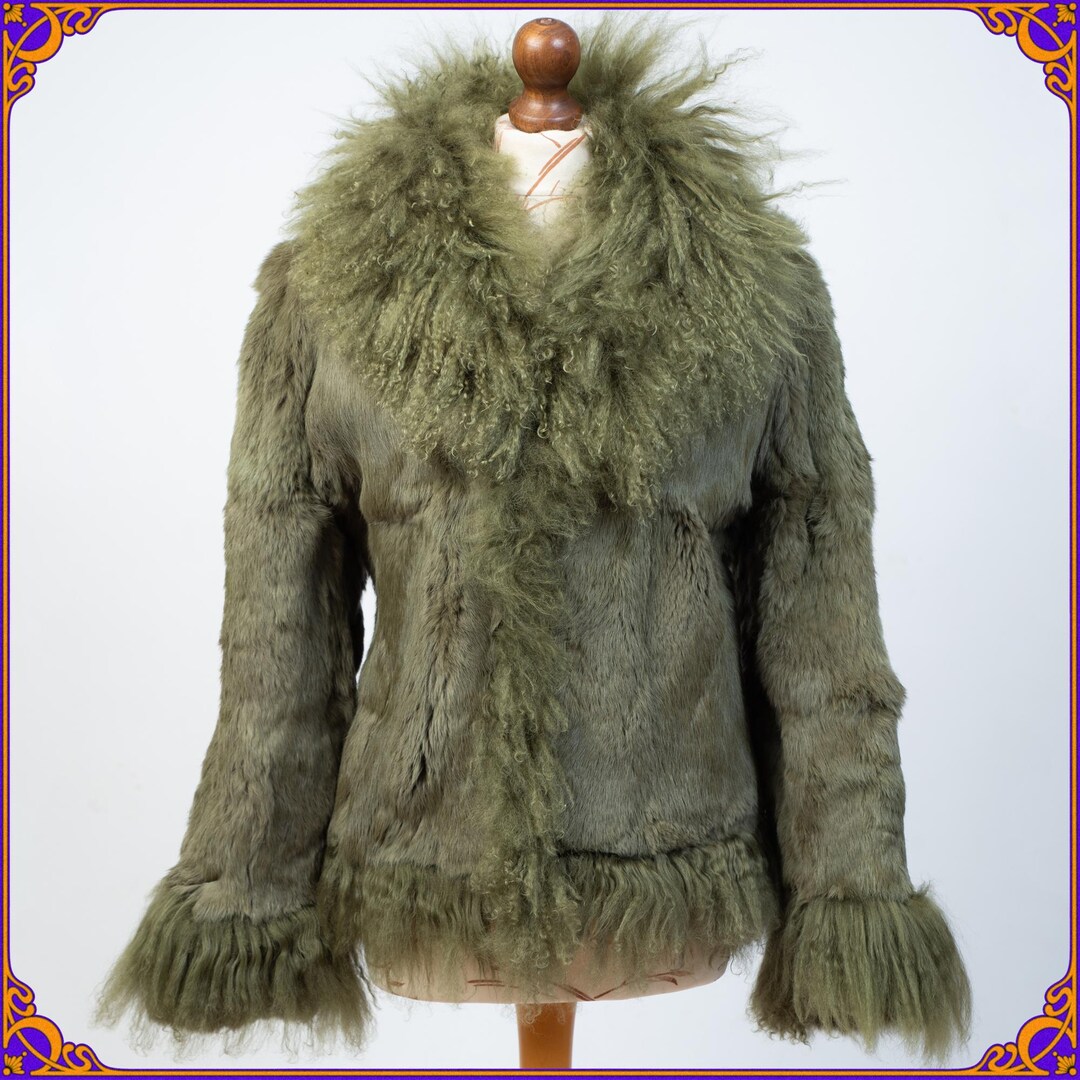 Vintage 1970's Killer Queen Green Mongolian Tibetan & Rabbit Fur Coat ...