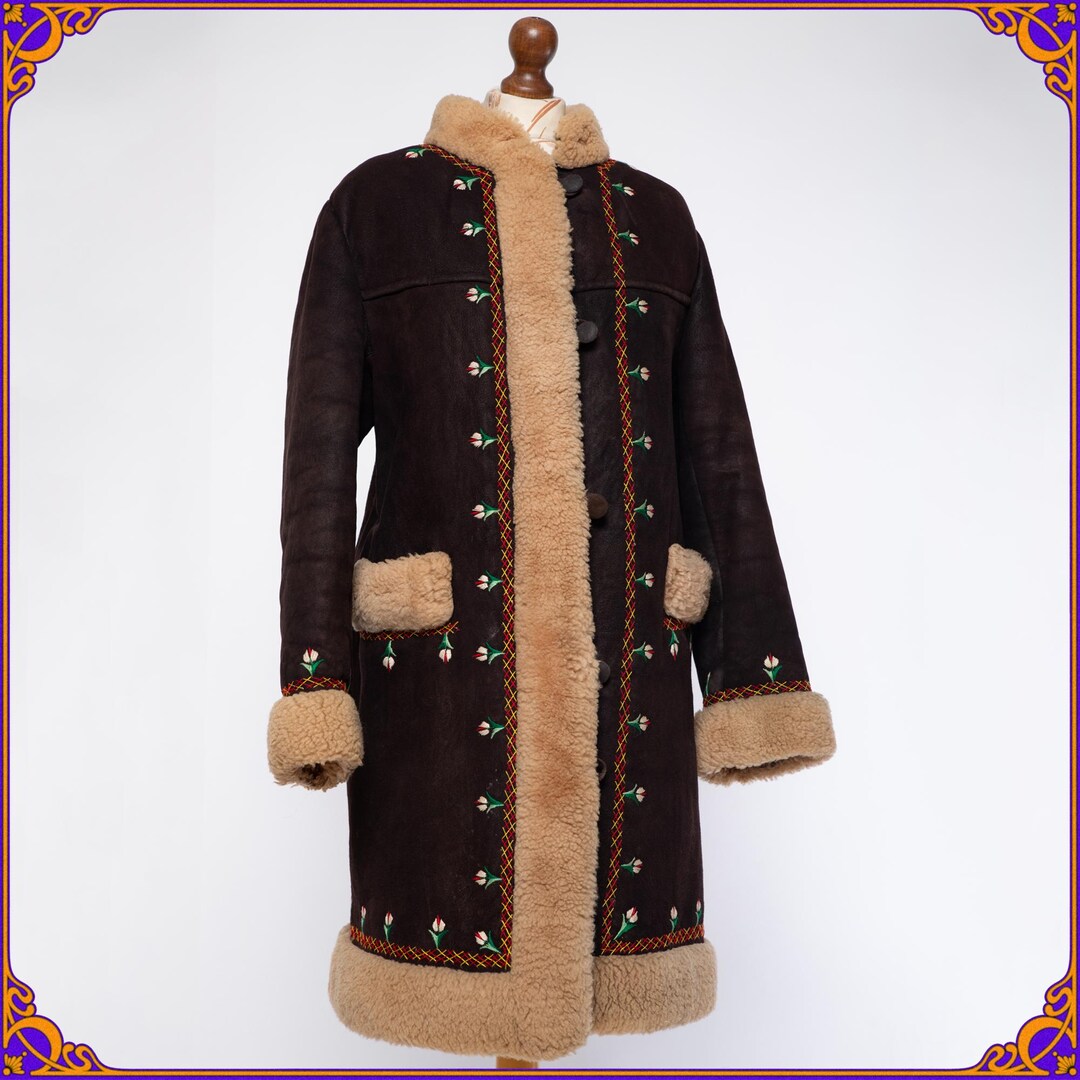 Epic Iconic Vintage AUTHENTIC 60s 70s Sheepskin Shearling Embroidered ...