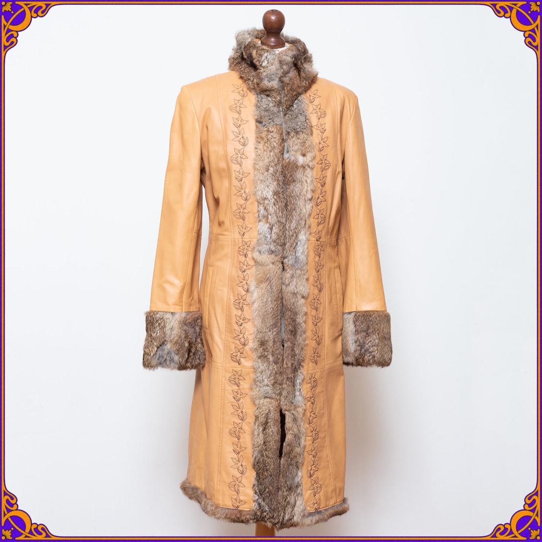 Penny Lane 70s Vintage 100% Leather & Real Rabbit Fur Afghan Coat. Boho ...