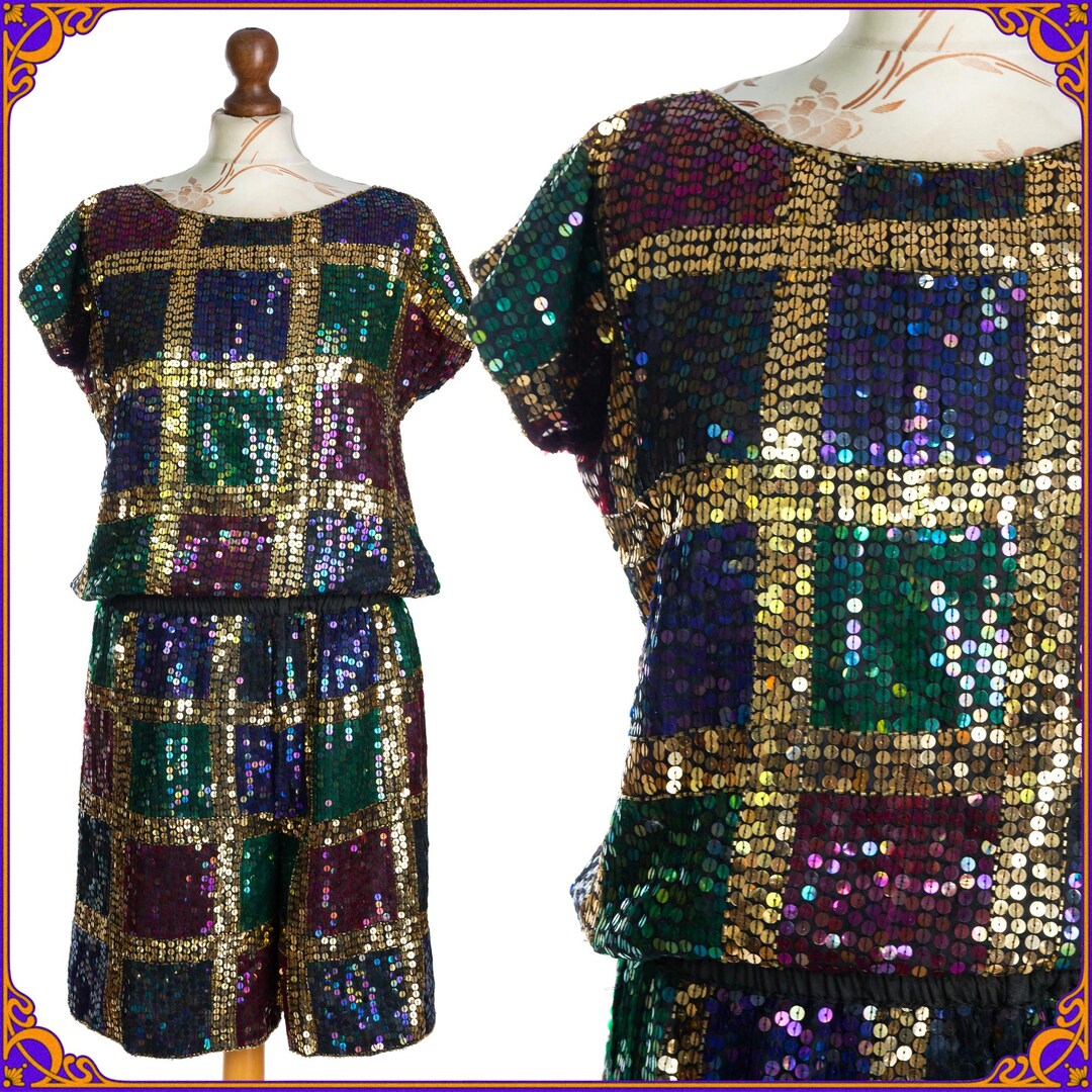 INSANE RARE Vintage 80's Cee Cee Heavily Sequined Rainbow Patchwork ...