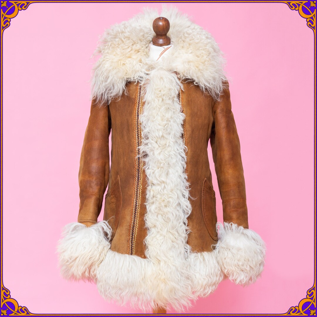 ICONIC Authentic Vintage 60s 70s Real Lamb Fur Embroidered Afghan Coat ...