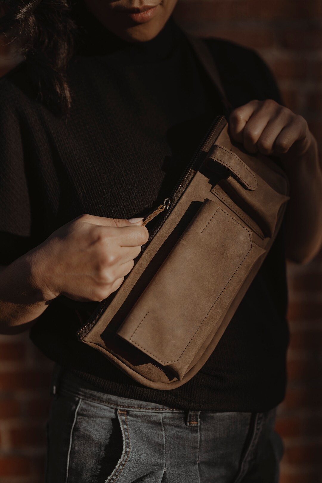 Genuine Leather Crossbody Bag Handmade Sling Chest Bag Unisex Leather ...