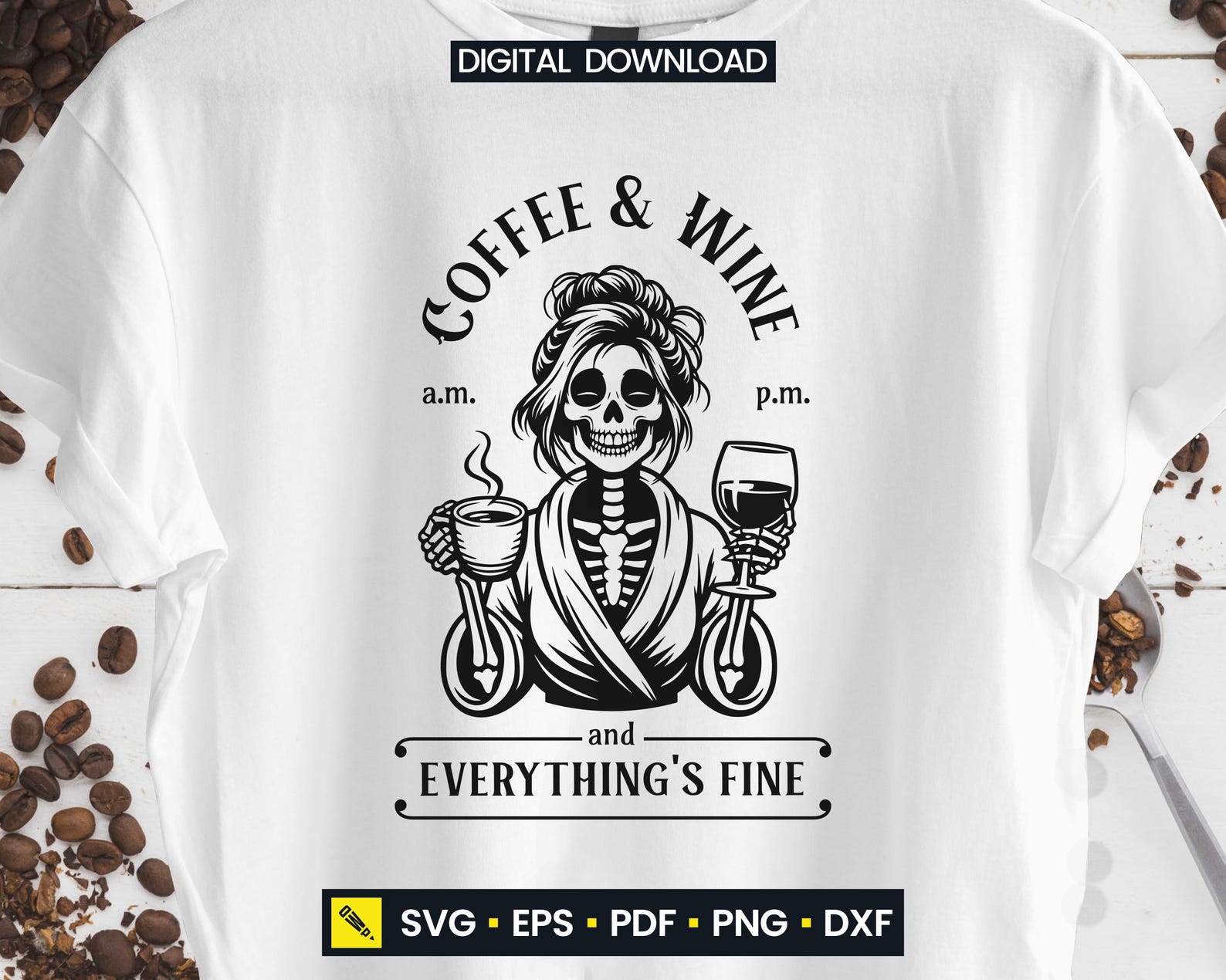 Funny Skeleton Coffee & Wine SVG: Momster Design (digital Download) - Etsy
