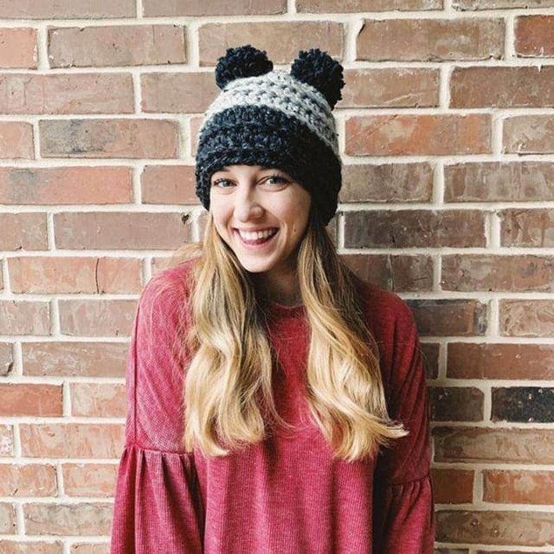 Chunky Panda Hat Crochet Pattern Chunky Double Pom Beanie - Etsy