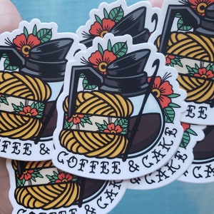 Coffee & Cake Yarn Tattoo Vinyl Sticker, Funny Crochet Life Laptop ...