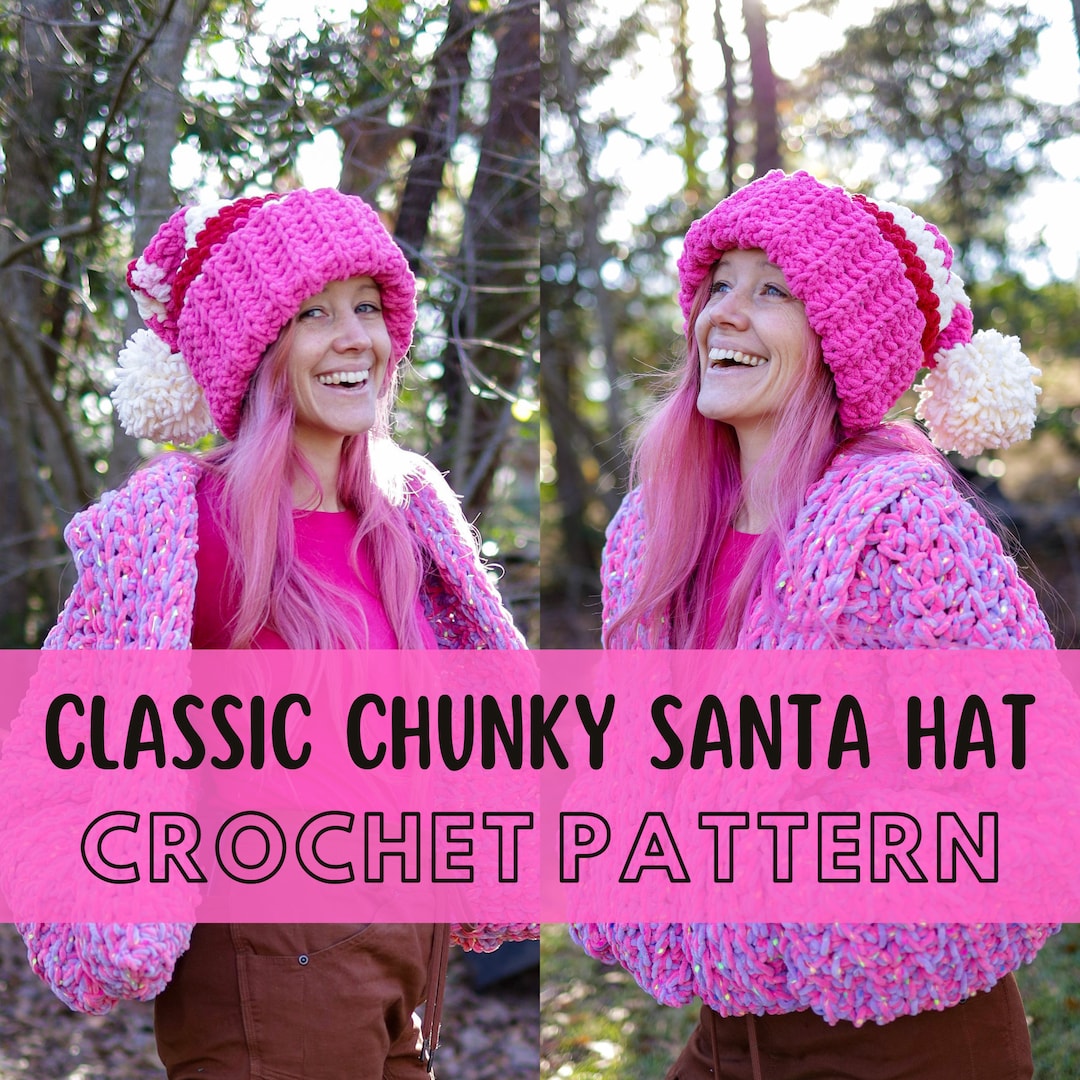 Jumbo Santa Hat Crochet Pattern, Super Chunky XL Ribbed Christmas Hat ...