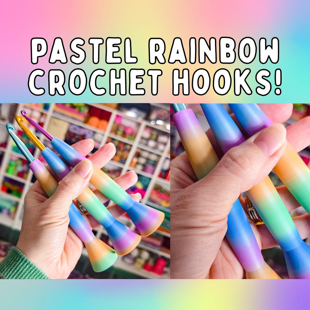 Ergonomic Pastel Rainbow Crochet Hooks, 3D Printed Hybrid Crochet Hook ...
