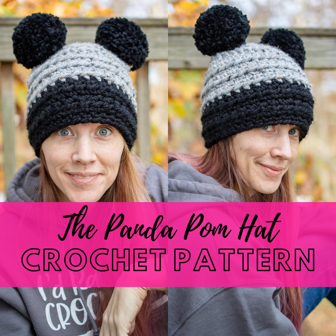 Chunky Panda Hat Crochet Pattern, Chunky Double Pom Beanie, Chunky ...