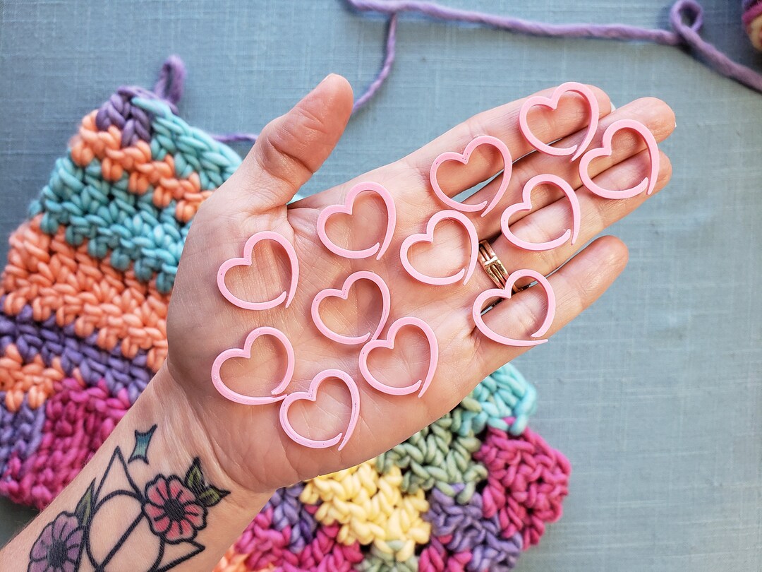 10 Pack Crochet Pink Heart Stitch Markers, 3D Printed Jumbo Plastic ...