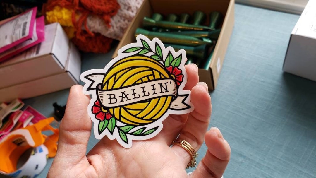 Ballin Yarn Tattoo Vinyl Sticker, Crocheter Gift, Crocheting and ...