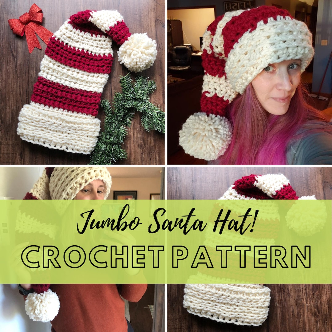 Jumbo Santa Hat Crochet Pattern, Chunky XL Christmas Hat Crochet ...