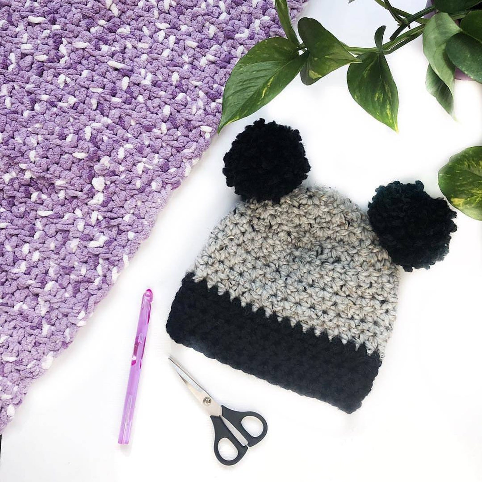 Chunky Panda Hat Crochet Pattern, Chunky Double Pom Beanie, Chunky ...