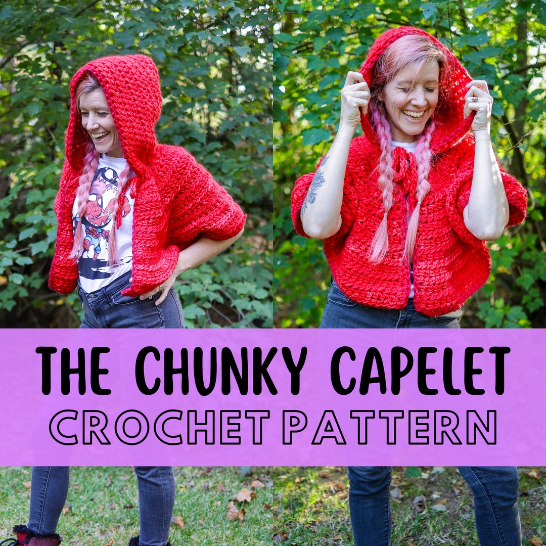 Chunky Hooded Capelet Crochet Pattern, Simple Oversized Cape, Red ...