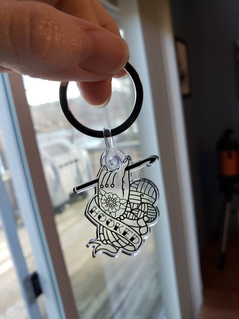 Funny Crochet Acrylic Keychains Crocheter Life Gift Hooked | Etsy