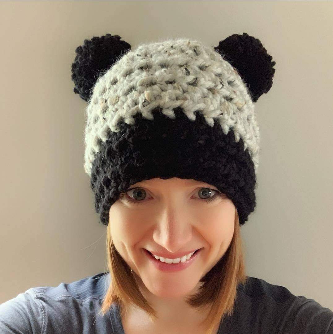 Chunky Panda Hat Crochet Pattern, Chunky Double Pom Beanie, Chunky ...
