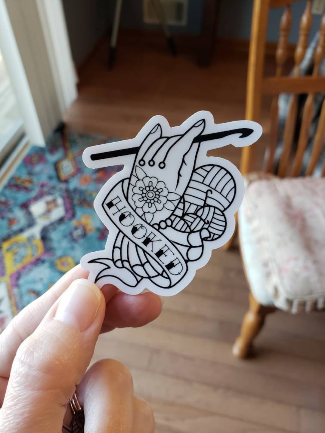 Funny Crochet Hooked Tattoo Flash Inspired CLEAR Vinyl Sticker ...