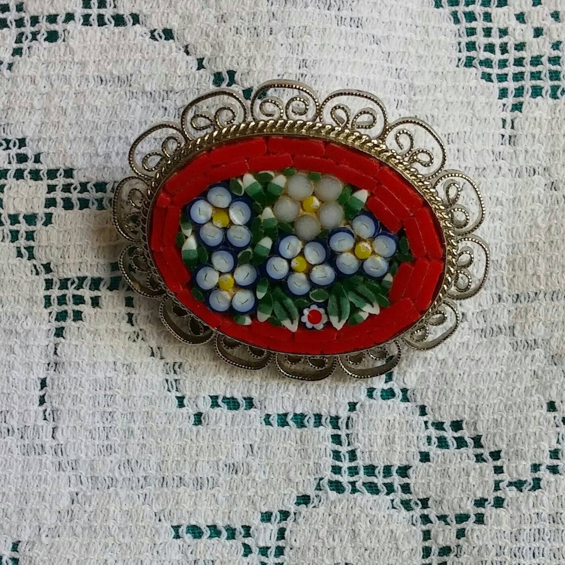 Lovely Micro Mosaic Red Brooch. Perfect Gift - Etsy