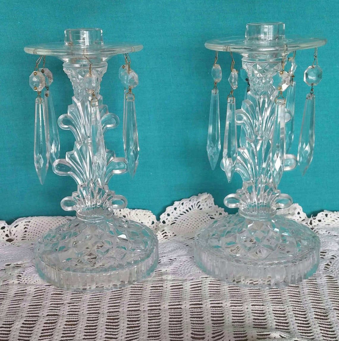 Elegant Glass Candlesticks With Hanging Crystals - Etsy