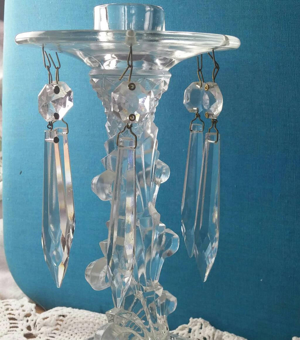 Elegant Glass Candlesticks With Hanging Crystals - Etsy