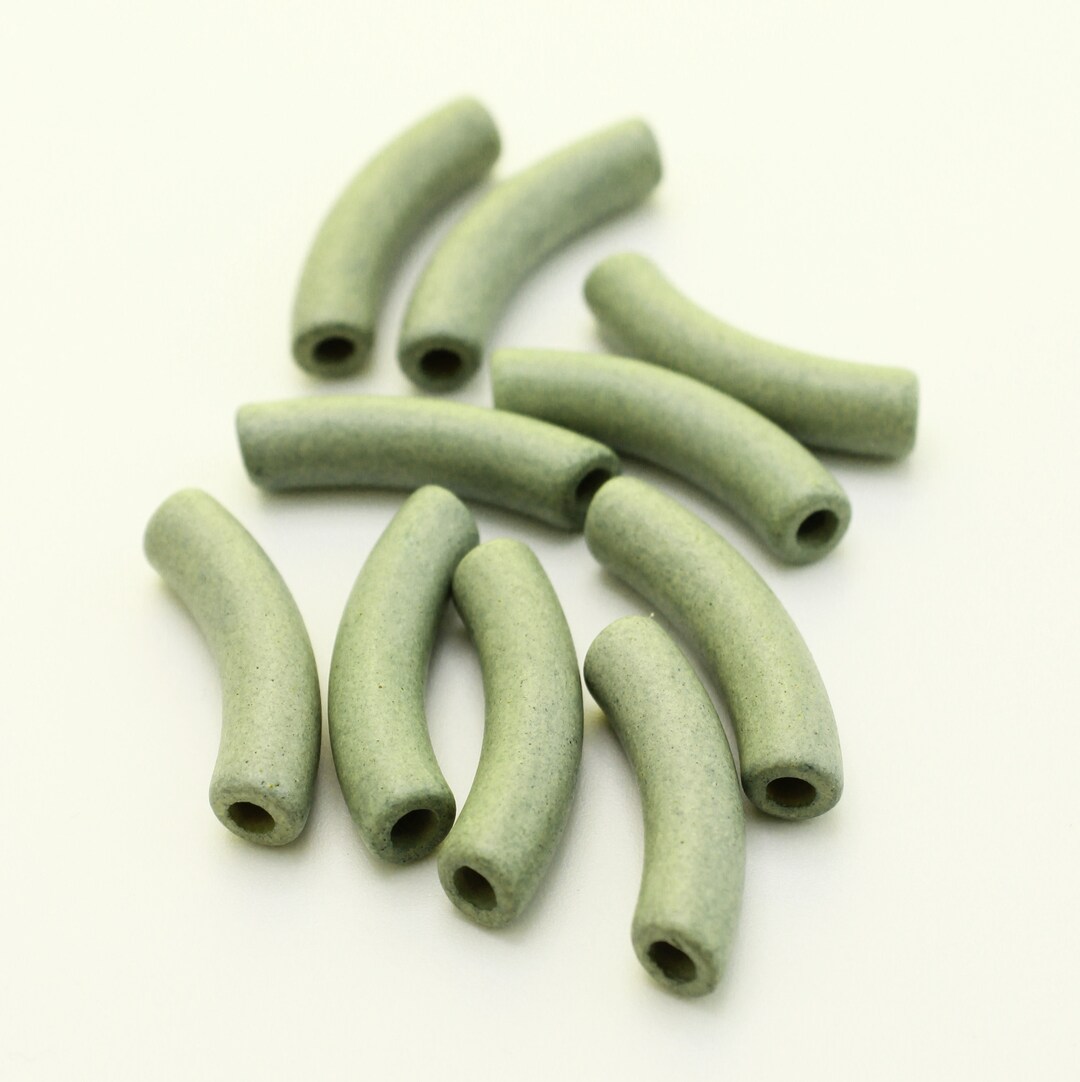 Ceramic Tubes Mint Green Dark 28 Mm 10 Pieces Bent Ceramic Beads Long ...