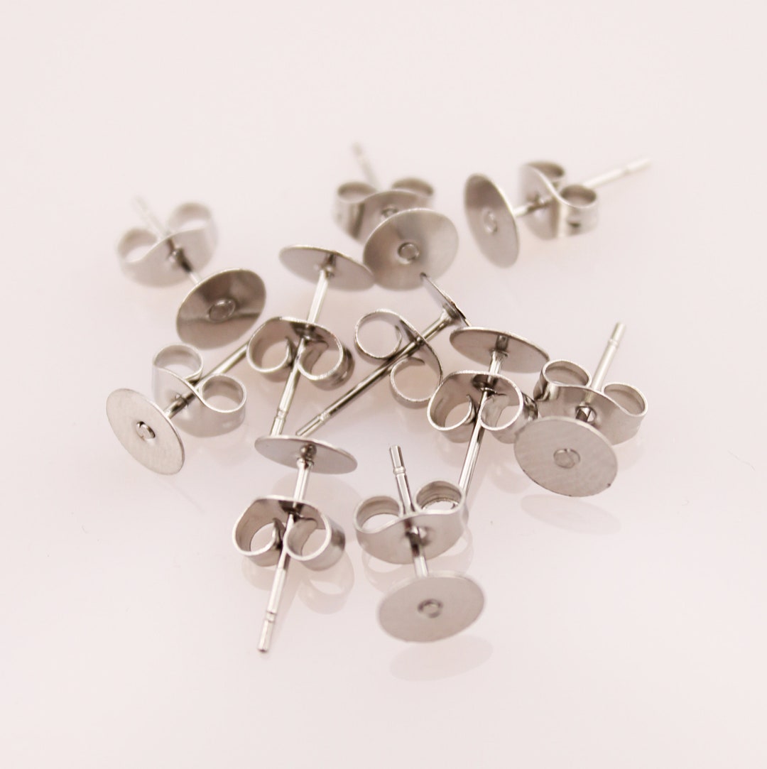 Ear Studs 6 Mm Blanks Stainless Steel 10 Pieces Earrings With Clasp for ...