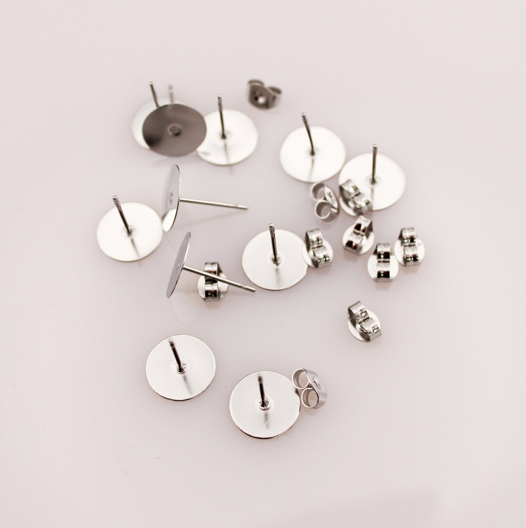 Ear Studs 10 Mm Blanks Stainless Steel 10 Pieces Earrings With Clasp ...