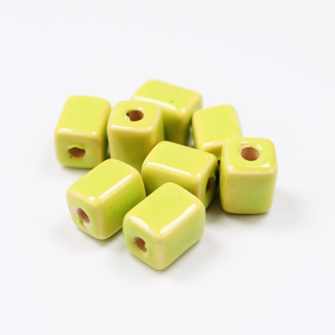 Lemon Yellow Ceramic Cube Beads – Glossy Enamel Cubes 10 Mm, Small ...