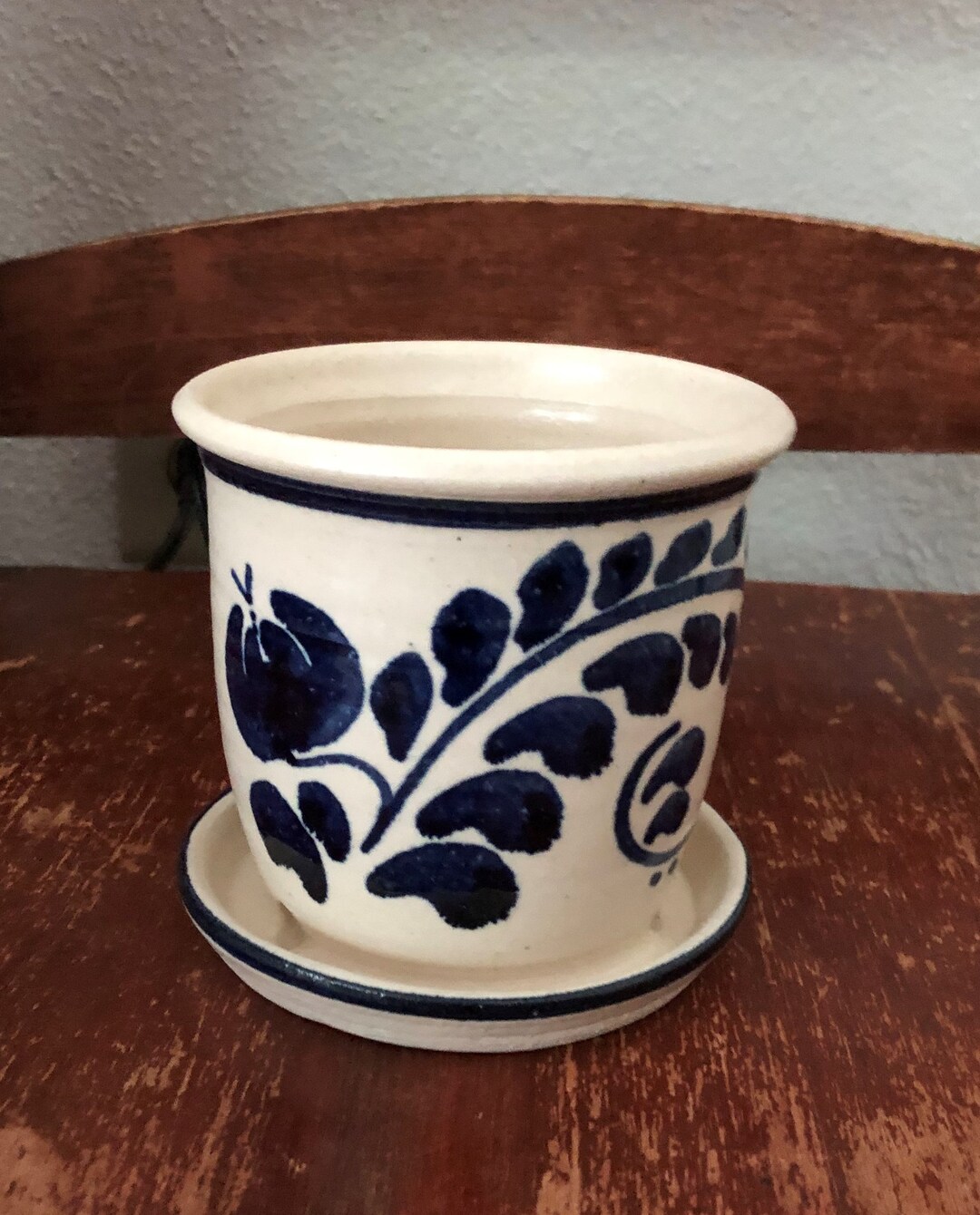 SALE Vintage 80s Signed Artisan Pottery Flower Pot Saucer Planter ...