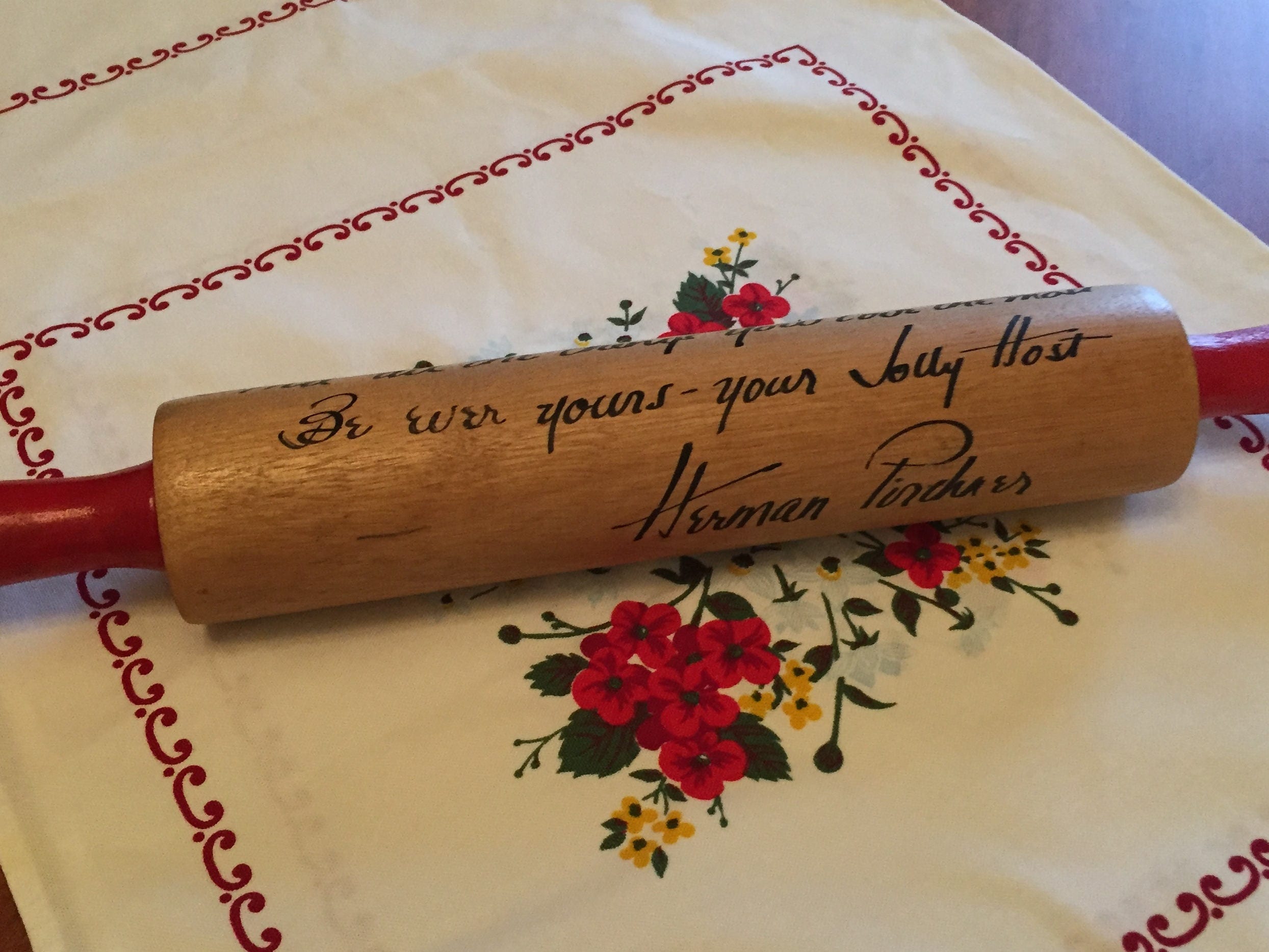 1940's Bride Poem HERMAN PIRCHNER Decorative Red Handled Rolling Pin ...